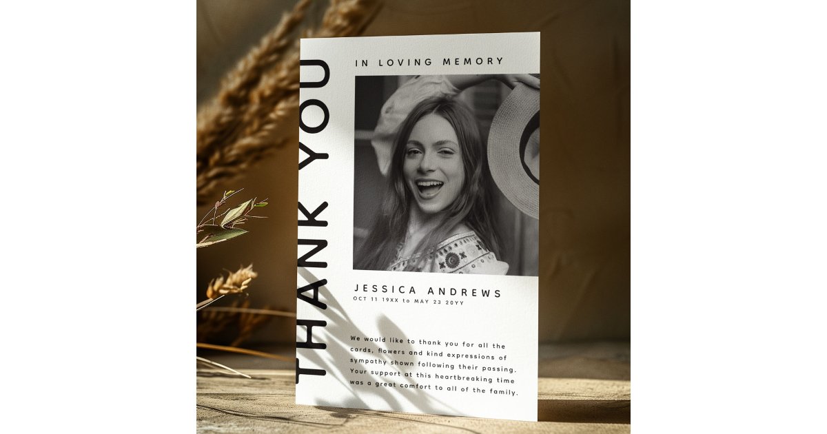 Modern Sympathy Photo Thank You Card | Zazzle