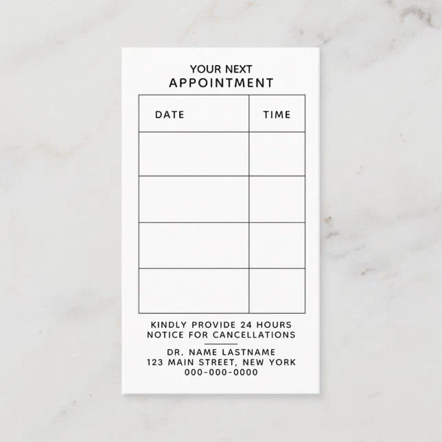 Modern Table Date Time Reminder Minimal One Sided Appointment Card | Zazzle