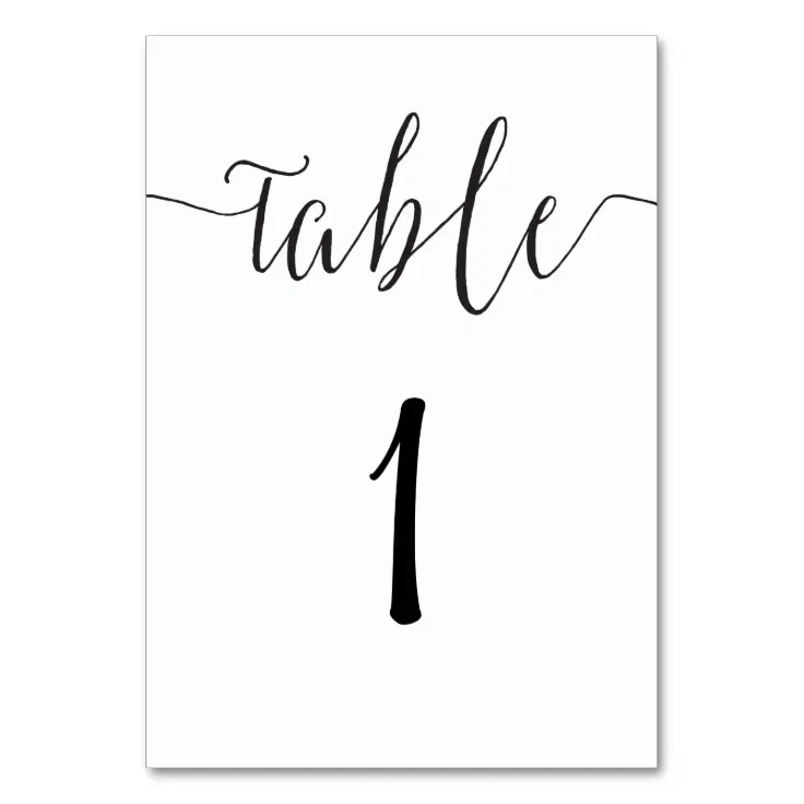 Modern table number card script wedding reception | Zazzle