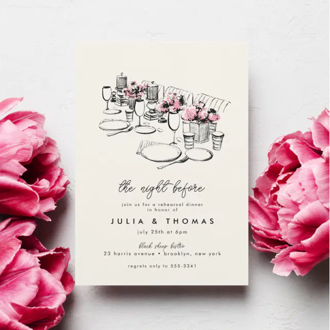 Modern Table Sketch Rehearsal Dinner Invitation | Zazzle