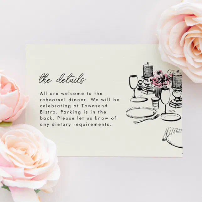 Modern Table Sketch Rehearsal Dinner RSVP Card | Zazzle
