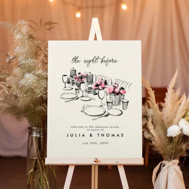Modern Table Sketch Rehearsal Dinner Welcome Sign | Zazzle