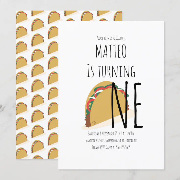 Modern Taco First Birthday One Pattern Invitation | Zazzle