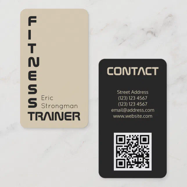 Modern tan duo tone with QR code Business Card | Zazzle