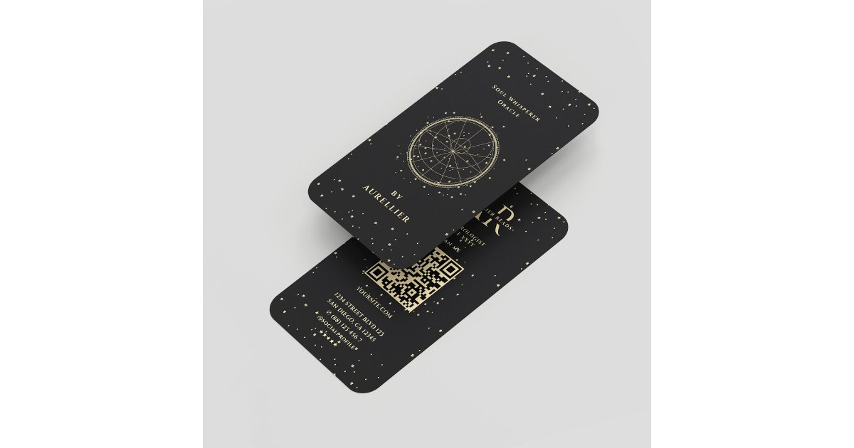 Modern Tarot Numerologist Black Gold Monogram Business Card | Zazzle