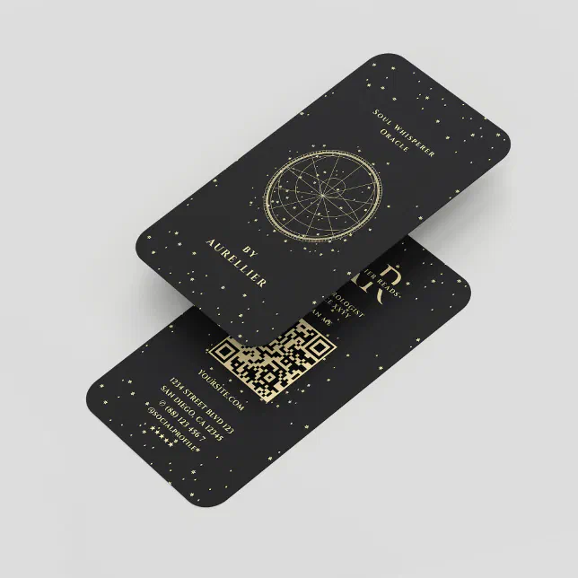 Modern Tarot Numerologist Black Gold Monogram Business Card | Zazzle