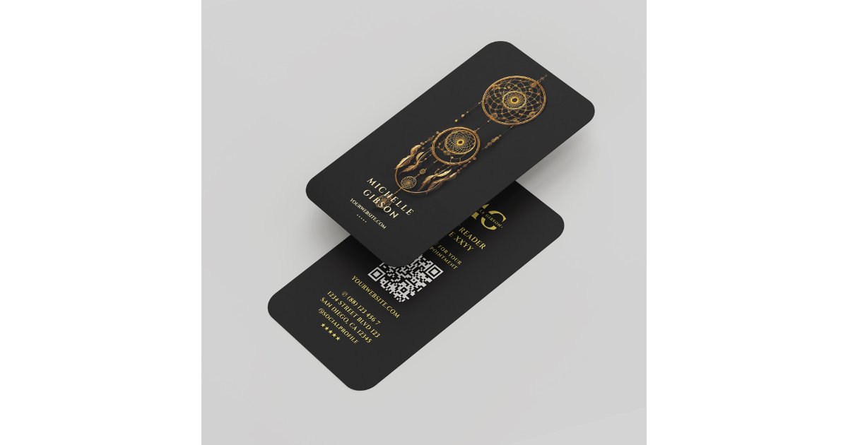 Modern Tarot Reader Spiritual Monogram Black Gold Business Card | Zazzle