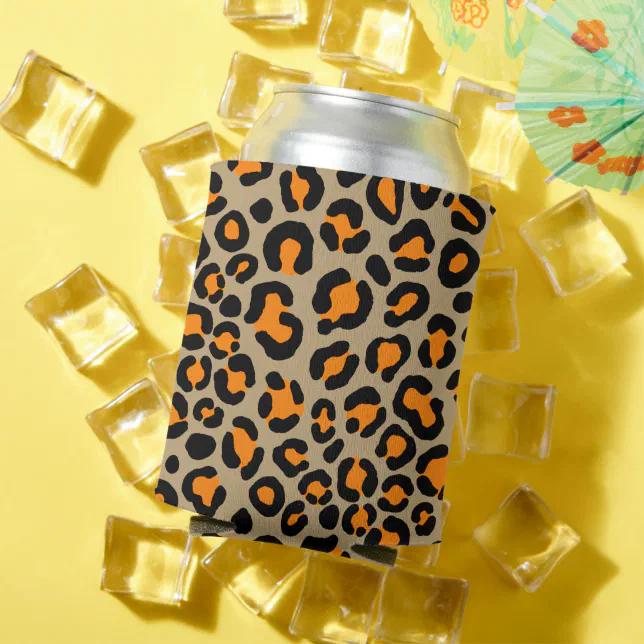 Modern Taupe Leopard Pattern Girly Cheetah Print Can Cooler | Zazzle