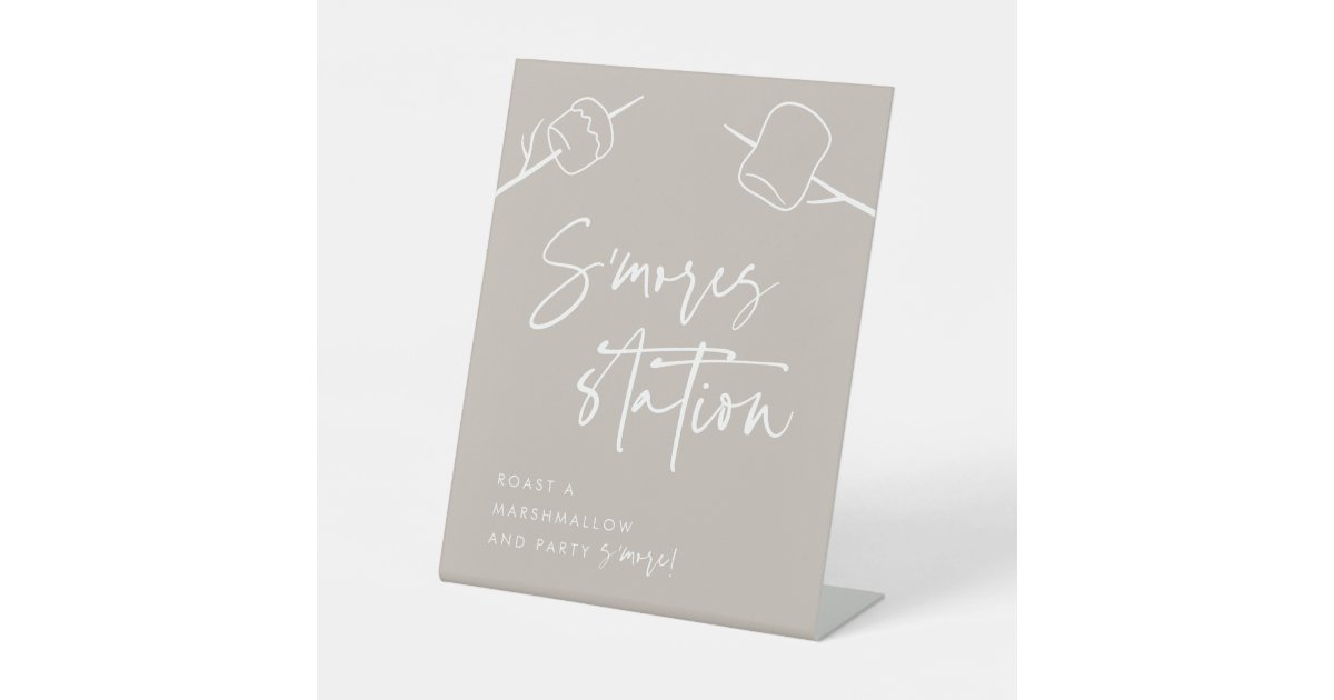 Modern Taupe Script Marshmallow S'mores Station Pedestal Sign | Zazzle