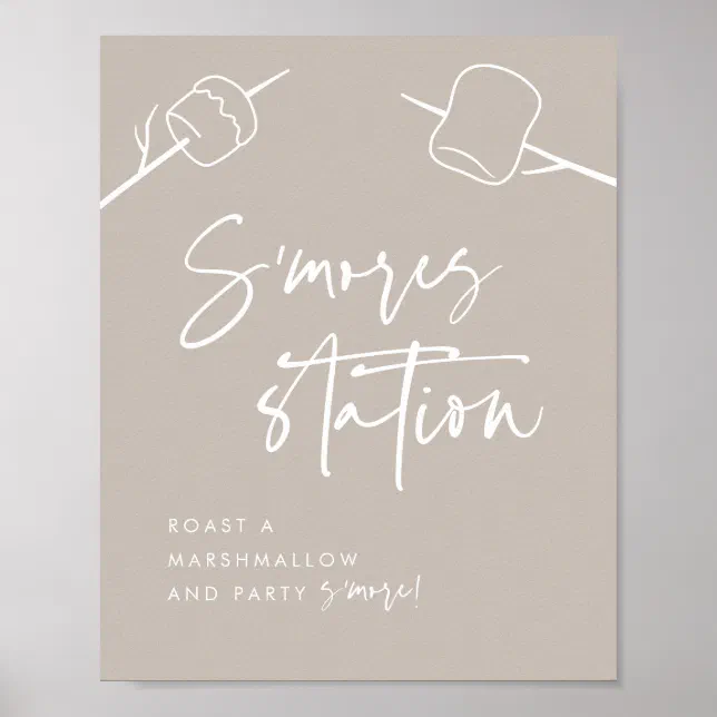 Modern Taupe Script Marshmallow S'mores Station Poster | Zazzle