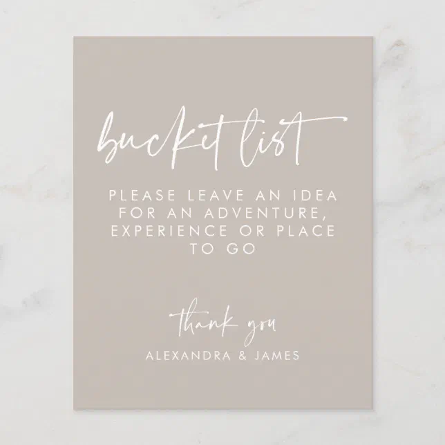 Modern Taupe Script Wedding Bucket List Sign | Zazzle