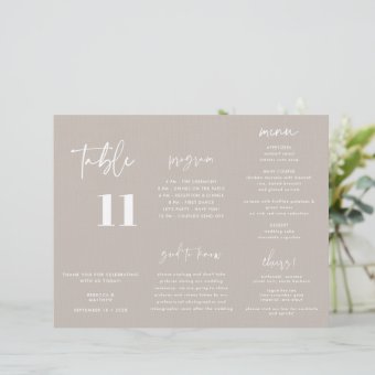 Modern Taupe Wedding Menu Program Trifold | Zazzle