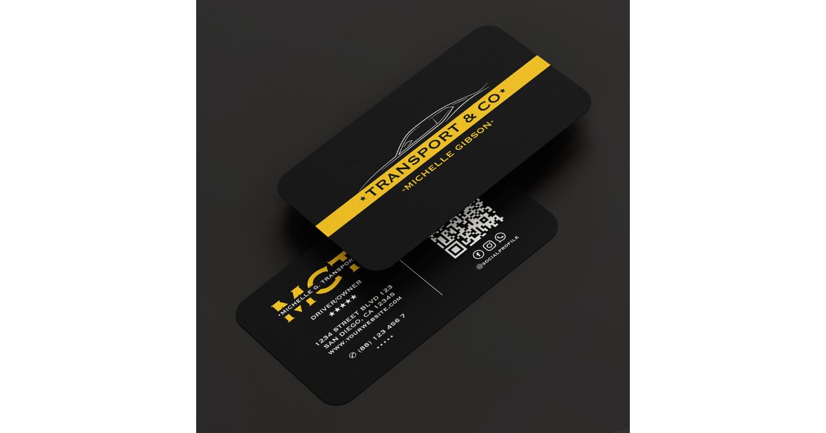 Modern Taxi Driver Yellow Black Transport Business Card | Zazzle
