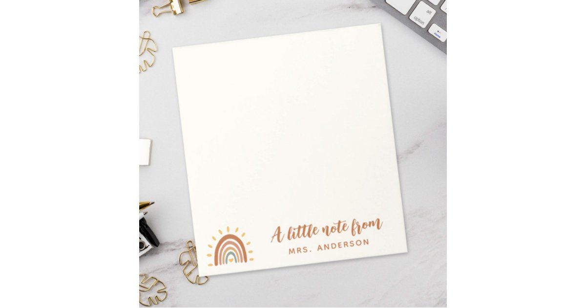 Modern Teacher Custom Name Boho Rainbow Sun Note Card | Zazzle