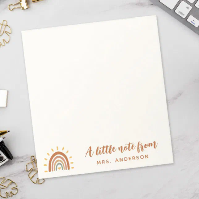 Modern Teacher Custom Name Boho Rainbow Sun Note Card | Zazzle