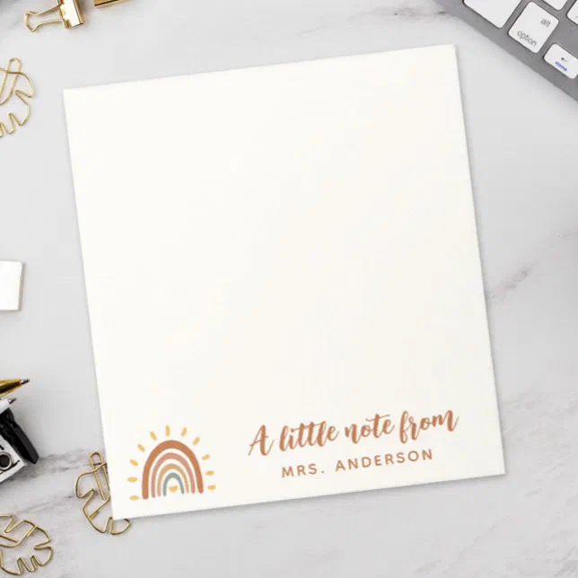 Modern Teacher Custom Name Boho Rainbow Sun Notepad | Zazzle