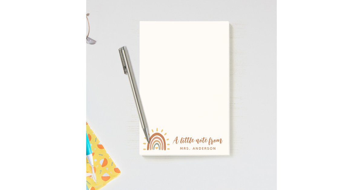 Modern Teacher Custom Name Boho Rainbow Sun Post-it Notes | Zazzle