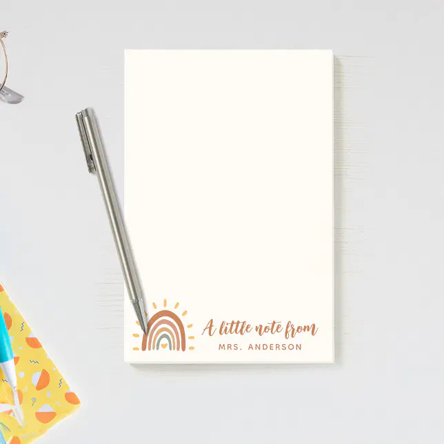 Modern Teacher Custom Name Boho Rainbow Sun Post-it Notes | Zazzle