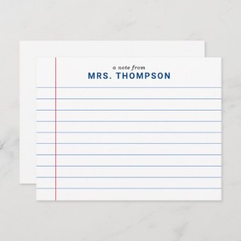 Modern Teacher Notebook Lined Paper Educator Blue Note Card | Zazzle