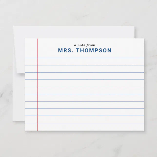 Modern Teacher Notebook Lined Paper Educator Blue Note Card | Zazzle