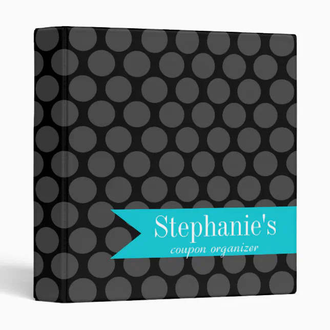 Modern Teal and Black Polka Dot Coupon Organizer Binder | Zazzle