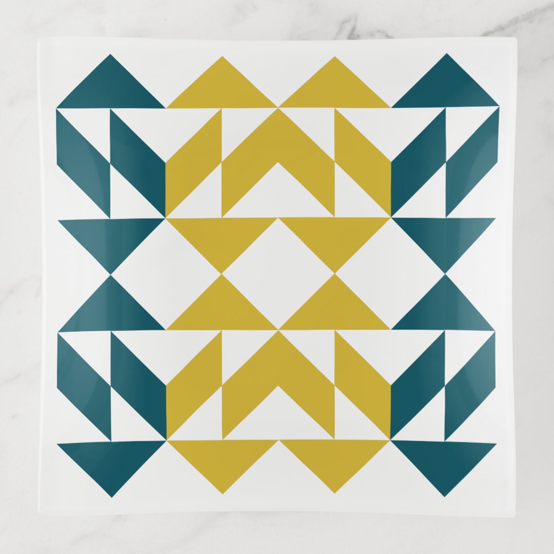 Modern Teal and Yellow Geometric Shapes Design Trinket Tray | Zazzle