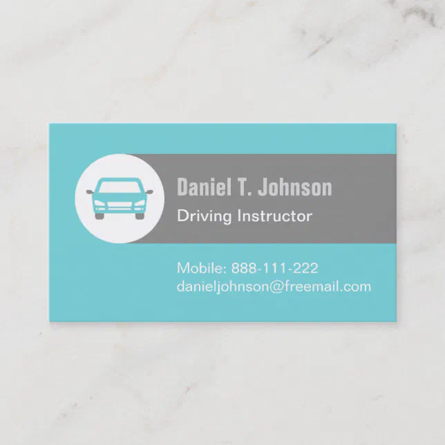 Modern Teal Automotive Car Driving Instructor Business Card | Zazzle