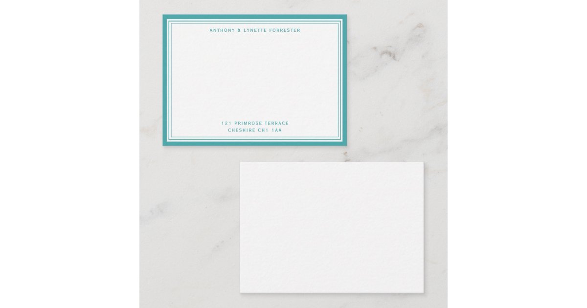 Modern Teal Blue Border Name & Address Note Card | Zazzle