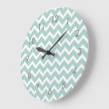 Modern Teal Blue White Chevron Clock gray numbers | Zazzle