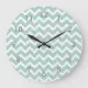 Modern Teal Blue White Chevron Clock gray numbers | Zazzle