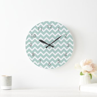 Modern Teal Blue White Chevron Clock gray numbers | Zazzle