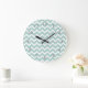 Modern Teal Blue White Chevron Clock gray numbers | Zazzle
