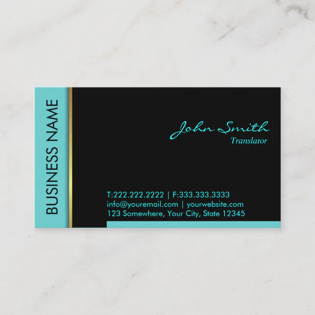 Modern Teal Border Translator Business Card | Zazzle