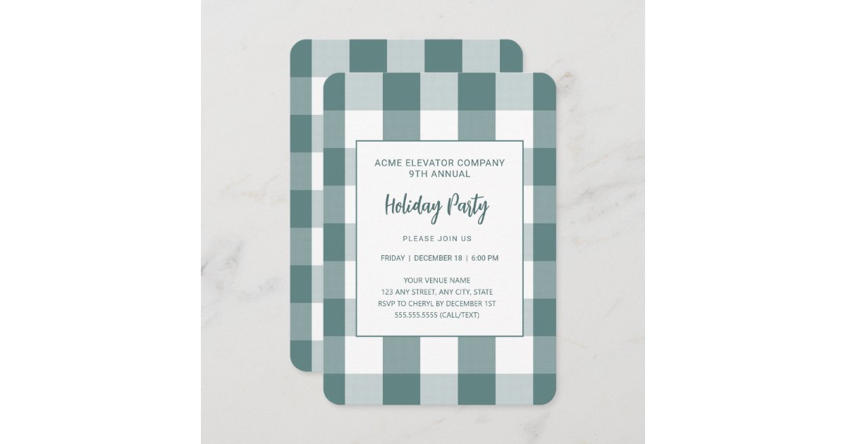 Modern Teal Buffalo Check Holiday Party Invitation | Zazzle