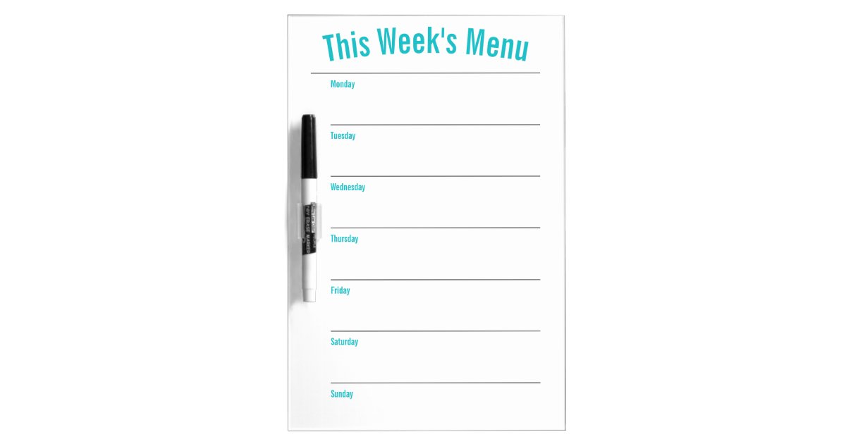 Modern Teal Daily Menu & Weekly Menu Planner Dry Erase Board | Zazzle