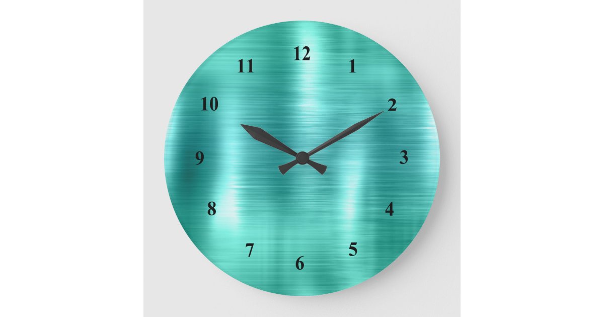 Modern Teal Faux Metallic Large Clock | Zazzle