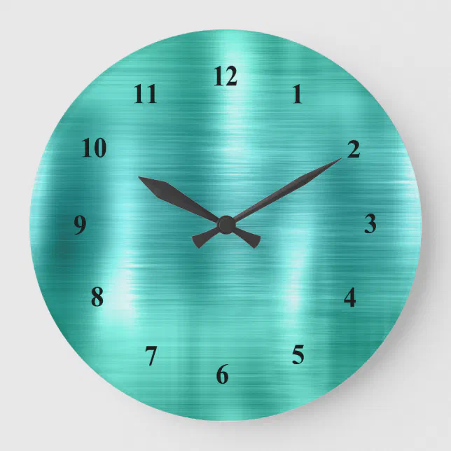 Modern Teal Faux Metallic Large Clock | Zazzle