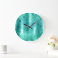 Modern Teal Faux Metallic Large Clock | Zazzle