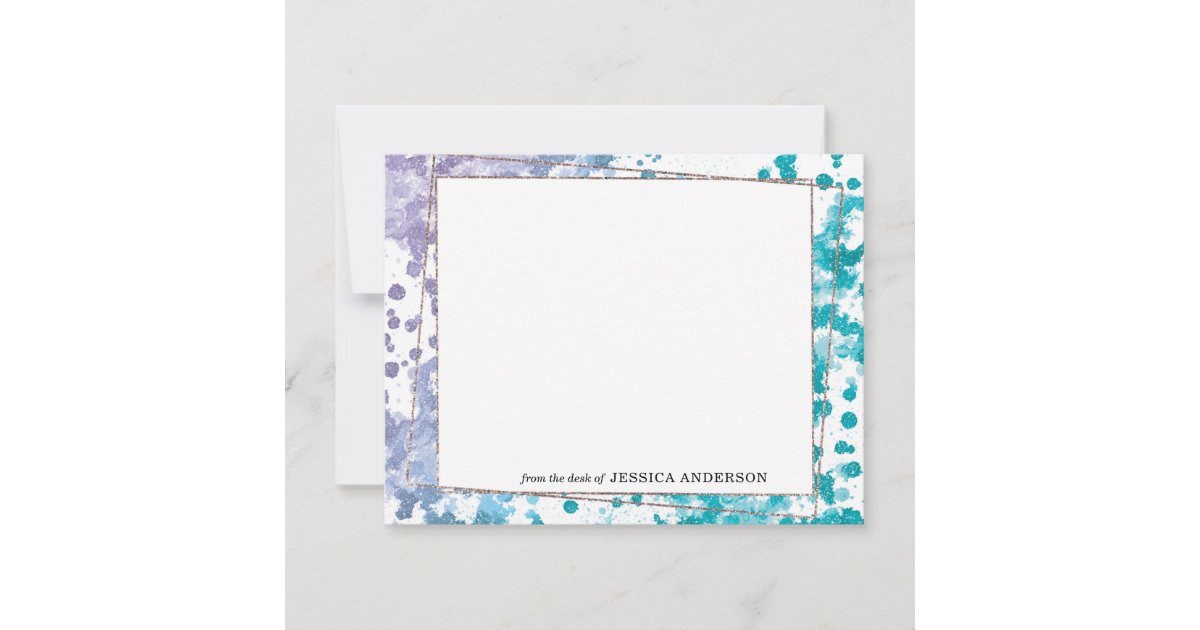Modern Teal Navy Blue Gold Abstract Watercolor Note Card | Zazzle