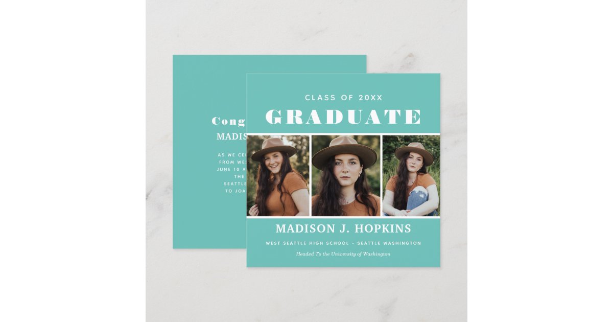 Modern Teal Photo Graduation Party Invitation | Zazzle