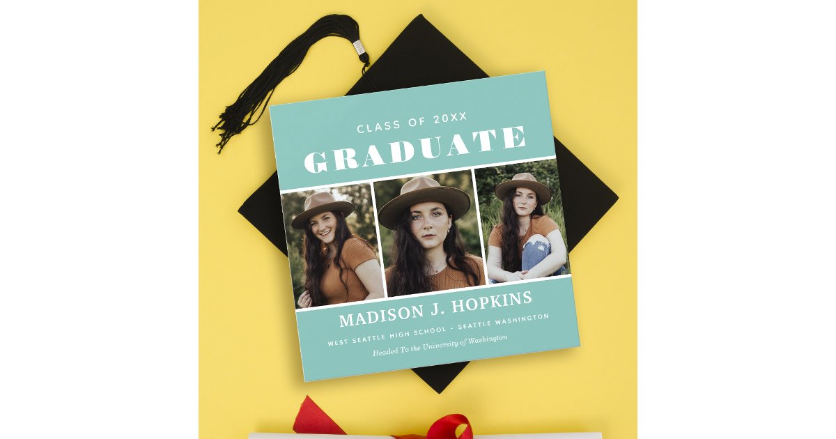 Modern Teal Photo Graduation Party Invitation | Zazzle