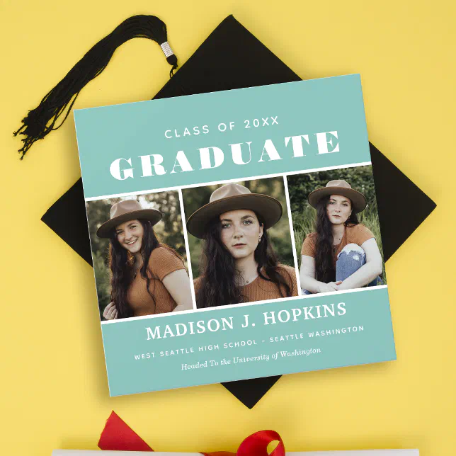 Modern Teal Photo Graduation Party Invitation | Zazzle