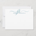 Modern Teal Script Monogram Initials Minimalist Note Card | Zazzle