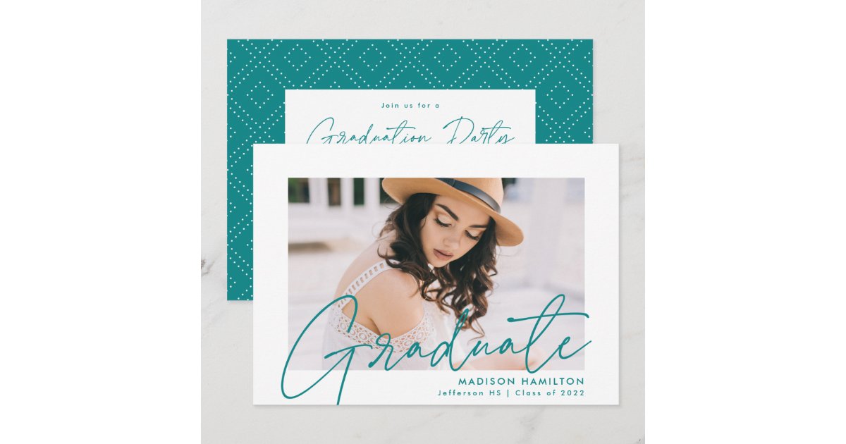 Modern Teal Script Photo Graduation Party Invitation | Zazzle.com