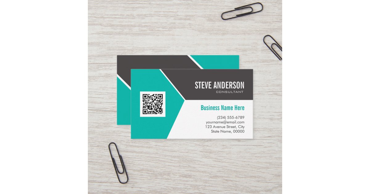 Modern Teal Turquoise Corporate QR Code Logo Business Card | Zazzle