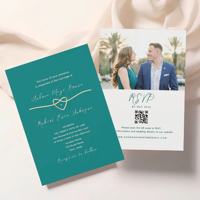 Modern Teal Wedding QR Code Invitation | Zazzle