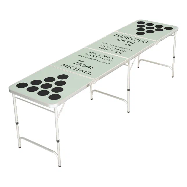 Modern Team Bride Groom Sage Wedding Beer Pong Table | Zazzle