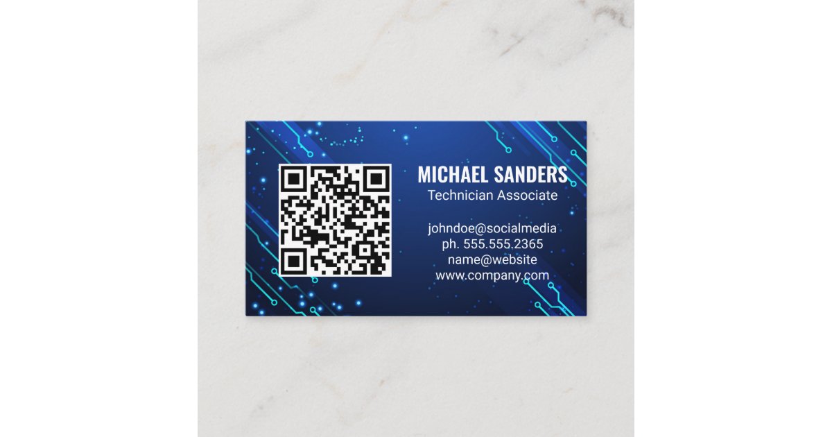 Modern Tech | Blue Computer Nodes Business Card | Zazzle