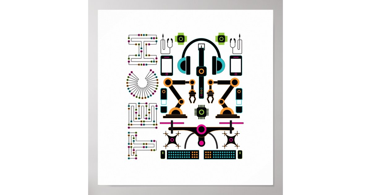 Modern Technology Objects & Equipment Pattern Poster | Zazzle