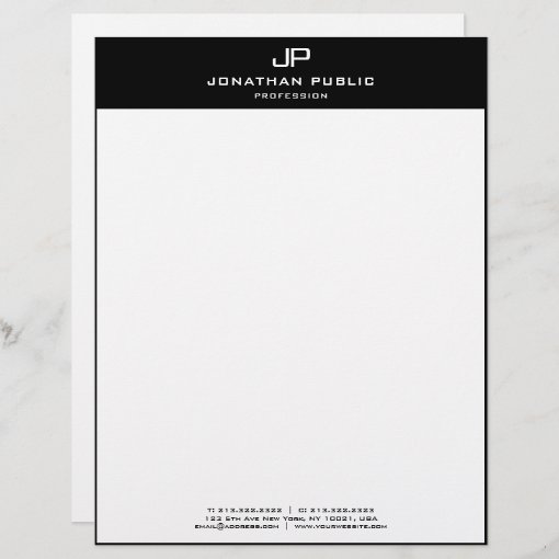 Modern Template Elegant Black White Monogrammed Letterhead | Zazzle